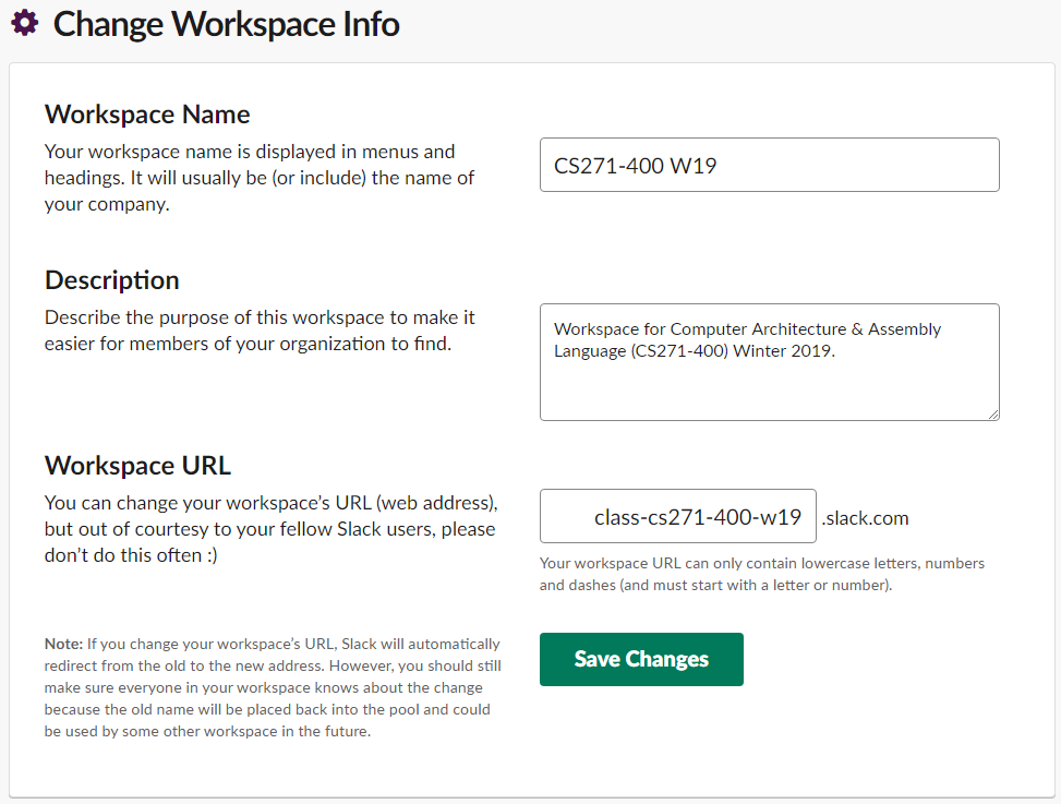 Slack Change Workspace Info